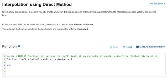 Interpolation using Direct Method My Solutions > | Chegg.com
