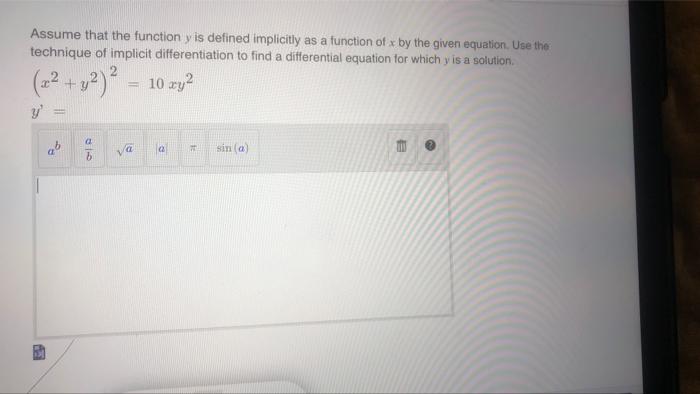 Solved Assume that the function y is defined implicitly as a | Chegg.com