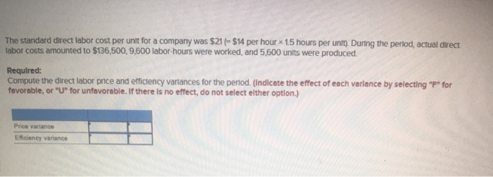 Solved The standard direct labor cost per unit for a company | Chegg.com
