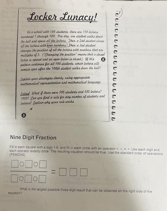 Solved Locker Lunacy! In a school with 100 students. There | Chegg.com