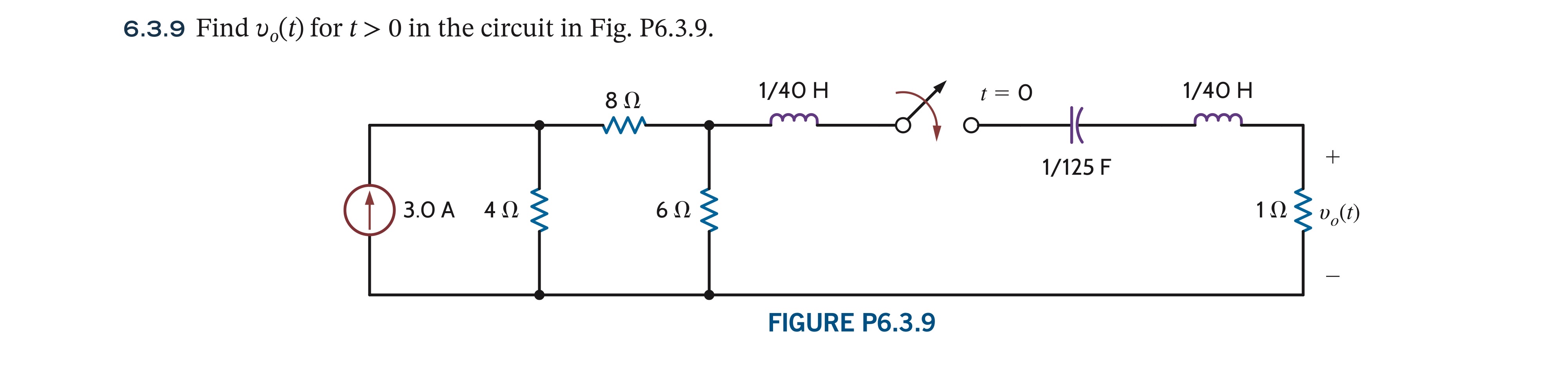 6.3.9 ﻿Find v0(t) ﻿for t>0 ﻿in the circuit in Fig. | Chegg.com