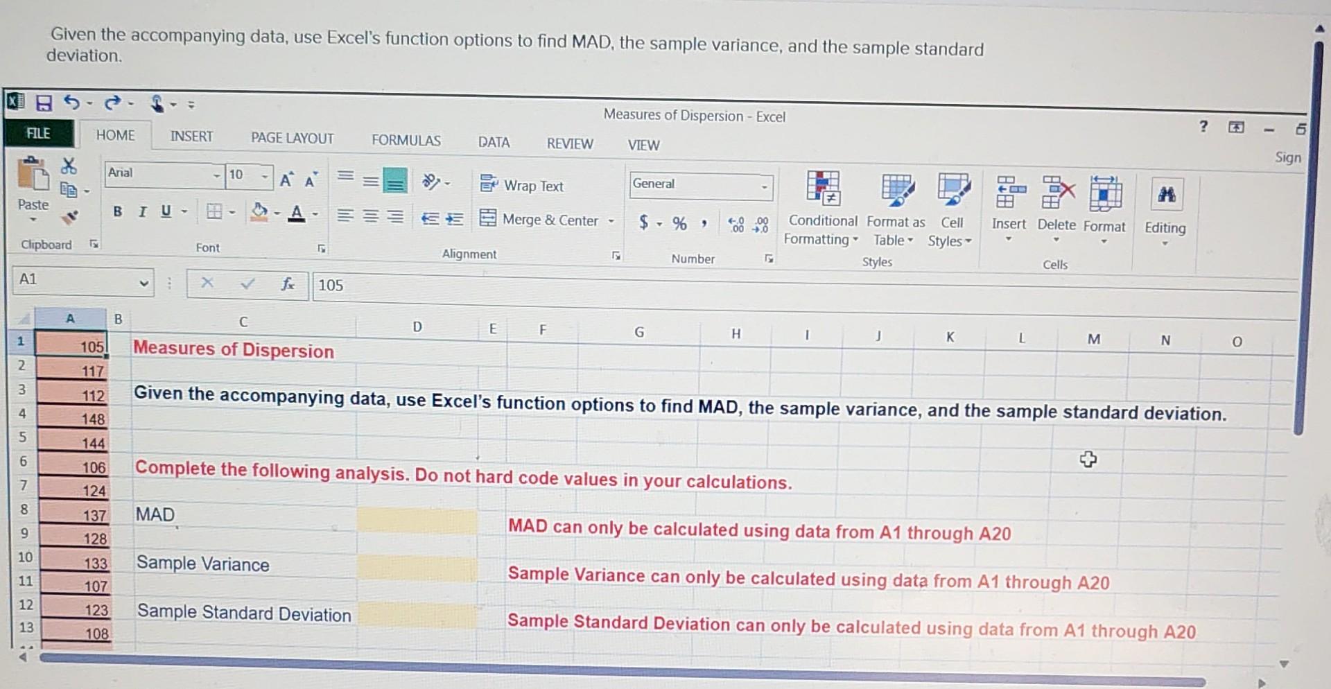 Solved Given the accompanying data, use Excel's function | Chegg.com