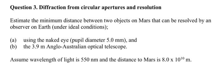 Solved Question 3. Diffraction from circular apertures and | Chegg.com