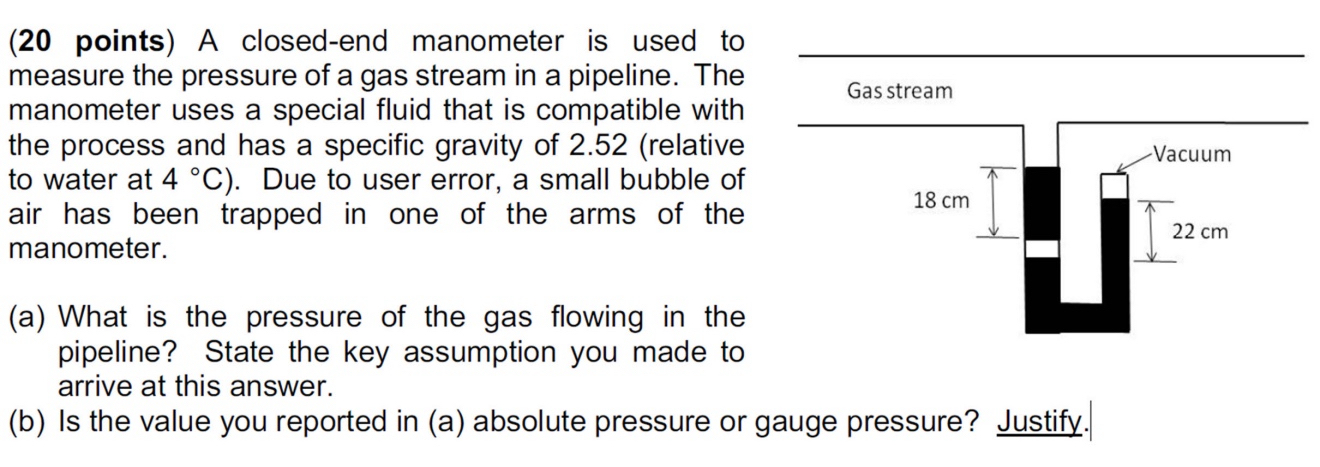 Solved (20 ﻿points) ﻿A closed-end manometer is used to q, | Chegg.com