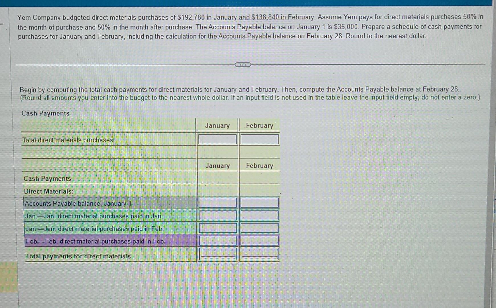 Solved Yem Company budgeted direct materials purchases of | Chegg.com
