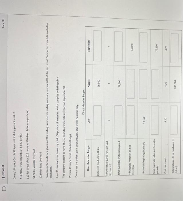 Solved Creasy's Product Cost is $25 per unit, inching per | Chegg.com