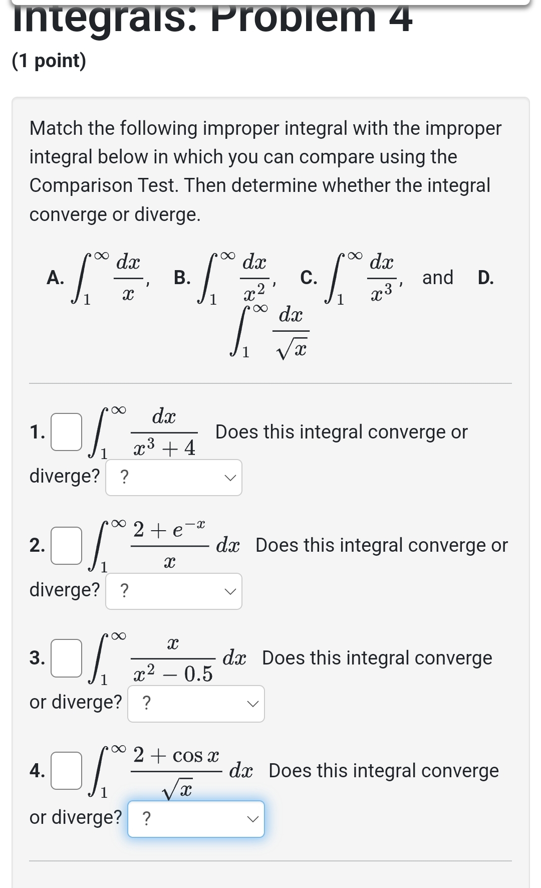 Solved IntegraIs: Problem 4(1 ﻿point)Match the following | Chegg.com