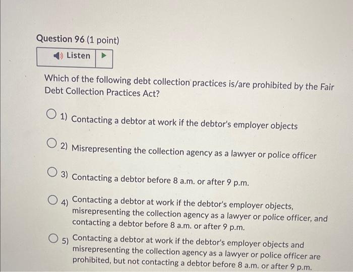 Solved Which of the following debt collection practices | Chegg.com