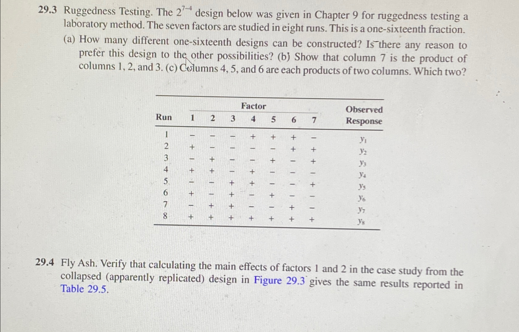 Solved 29.3 ﻿Ruggedness Testing. The 27-4 ﻿design below was | Chegg.com