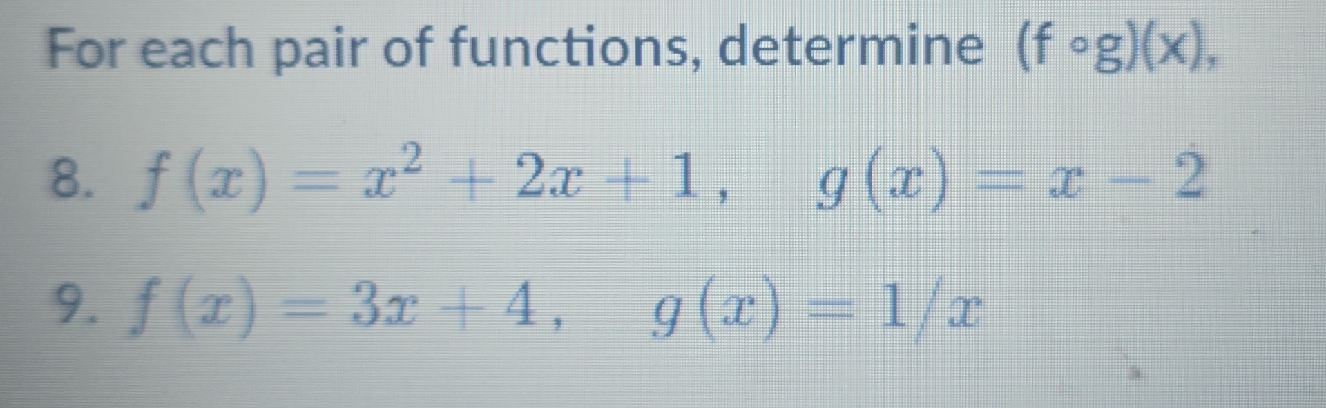Solved For each pair of functions, determine | Chegg.com
