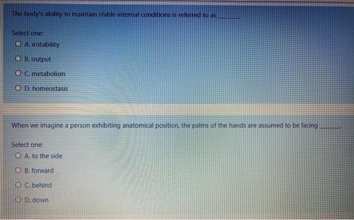 Solved The body's ability to maintain stable internal | Chegg.com