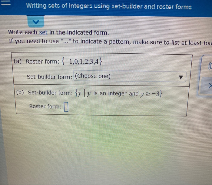 Solved Writing sets of integers using set-builder and roster | Chegg.com