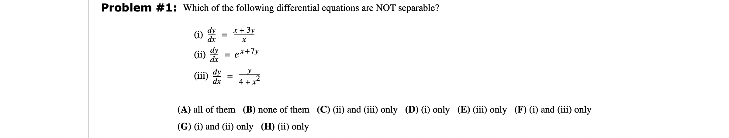 Solved Problem # 1: Which of the following differential | Chegg.com