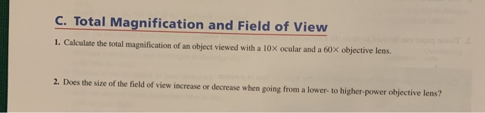 Solved C. Total Magnification and Field of View 1. Calculate | Chegg.com