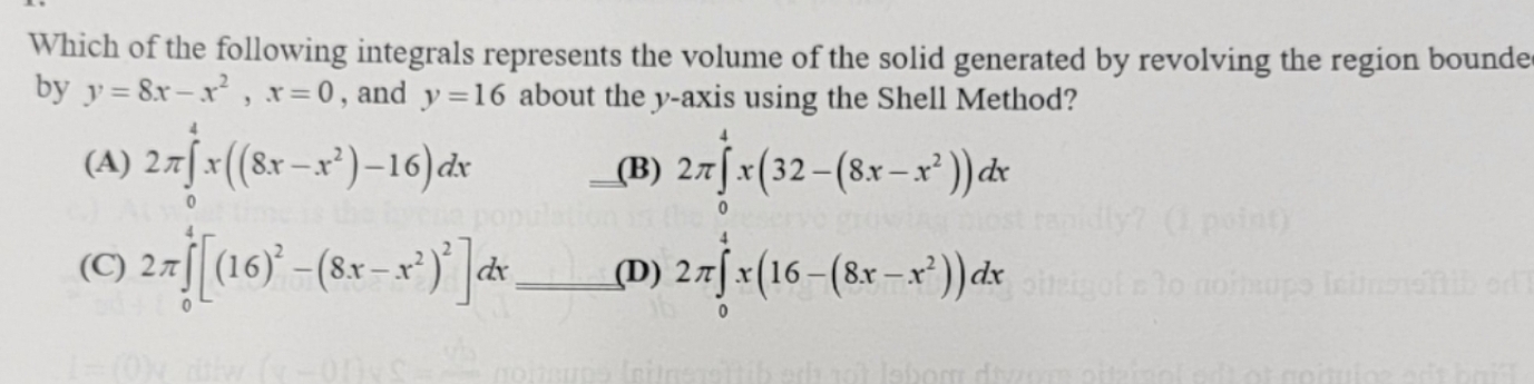 Solved Which of the following integrals represents the | Chegg.com