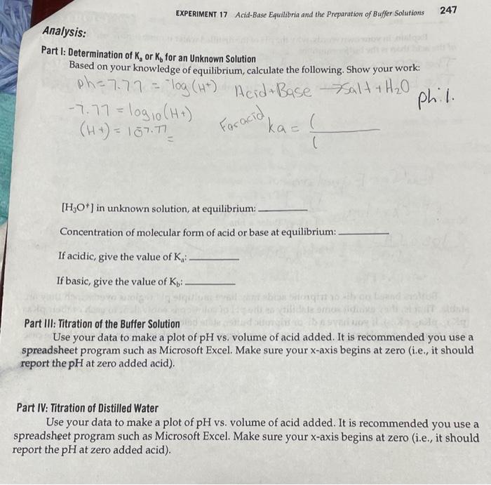 Solved EXPERIMENT 17 Acid-Base Equilibria and the | Chegg.com