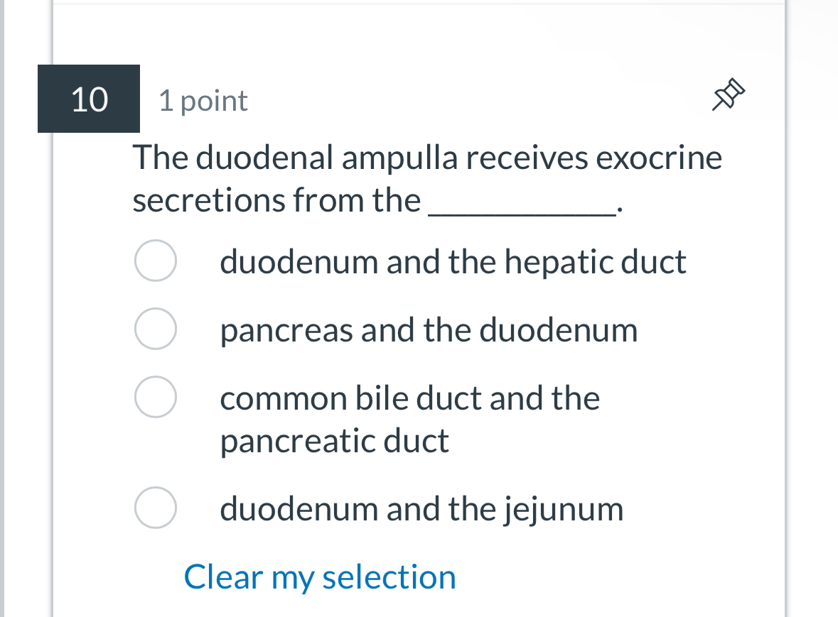 Solved 101 ﻿pointThe duodenal ampulla receives exocrine | Chegg.com
