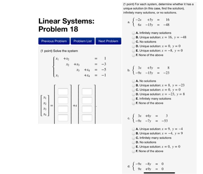 Solved (1 point) For each system, determine whether it has a | Chegg.com