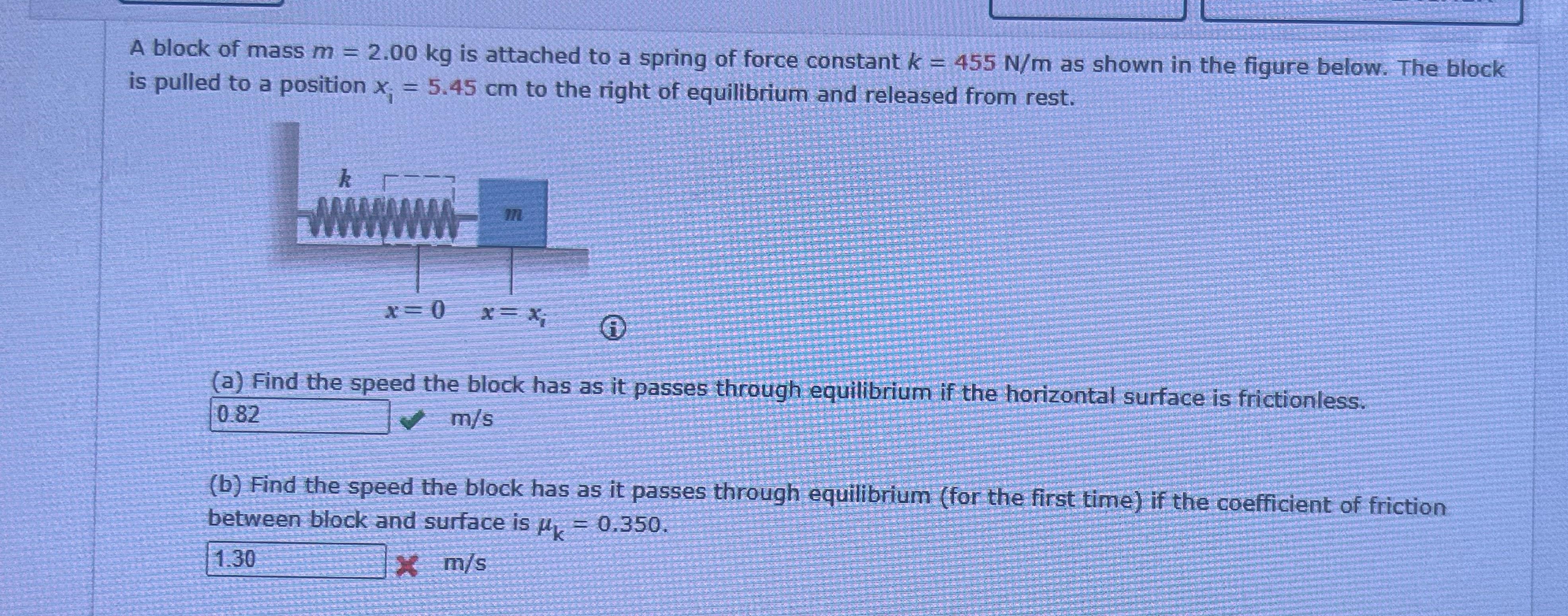 Solved A block of mass m=2.00kg ﻿is attached to a spring of | Chegg.com