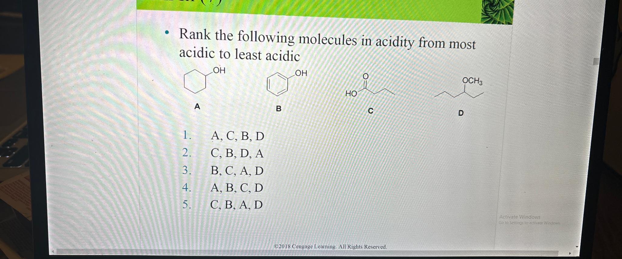 Solved Rank the following molecules in acidity from most | Chegg.com