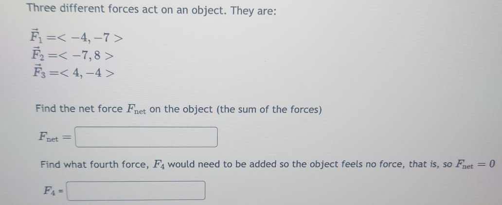 Solved Three different forces act on an object. They | Chegg.com