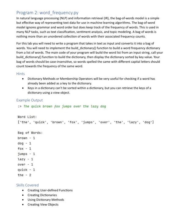 Solved Program 2: word_frequency.py In natural language | Chegg.com