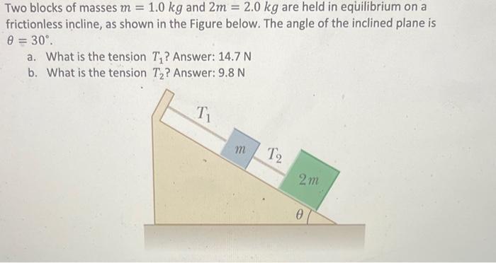 Solved Two blocks of masses m=1.0 kg and 2m=2.0 kg are held | Chegg.com