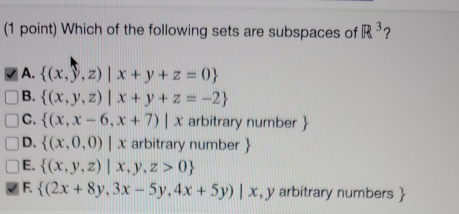 Solved (1 point) Which of the following sets are subspaces | Chegg.com