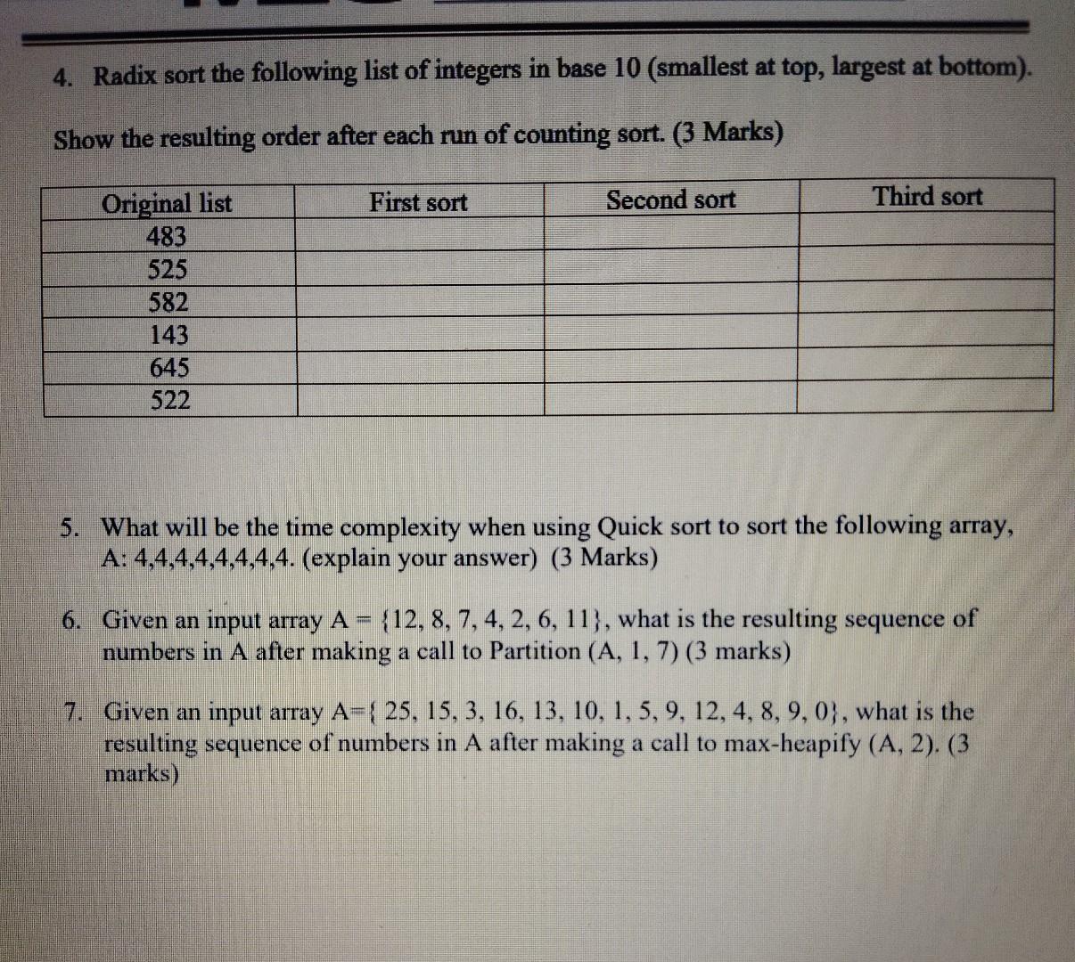 Solved 4. Radix sort the following list of integers in base | Chegg.com