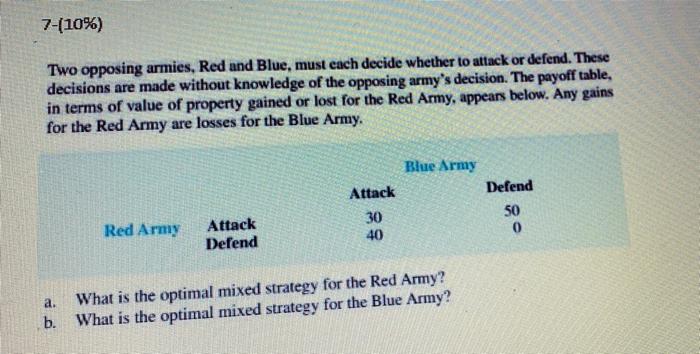 Solved 7-(10%) Two opposing armies, Red and Blue, must each | Chegg.com