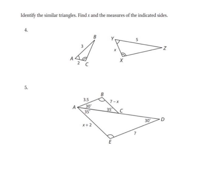 Solved Identify the similar triangles. Find x and the | Chegg.com