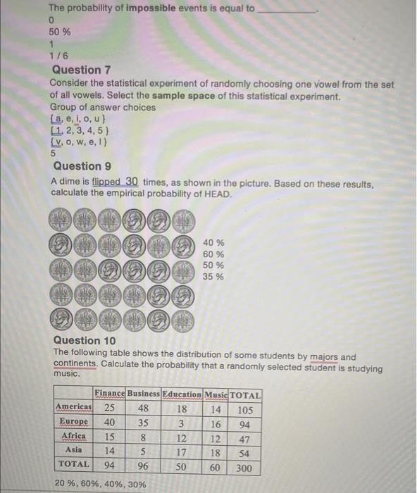 Solved The probability of impossible events is equal to | Chegg.com