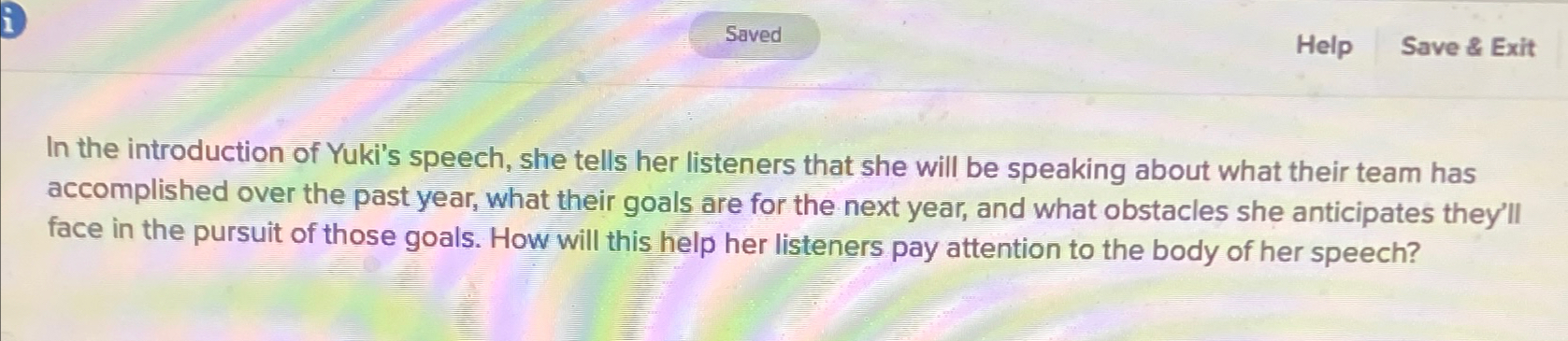 Solved HelpSave & ExitIn the introduction of Yuki's speech, | Chegg.com
