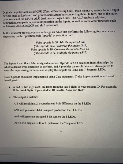 Digital computers consist of CPU (Central Processing | Chegg.com