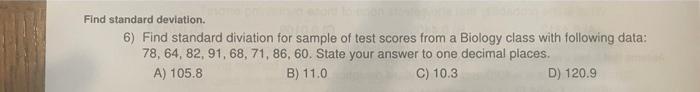 Solved Find standard deviation. 6) Find standard diviation | Chegg.com