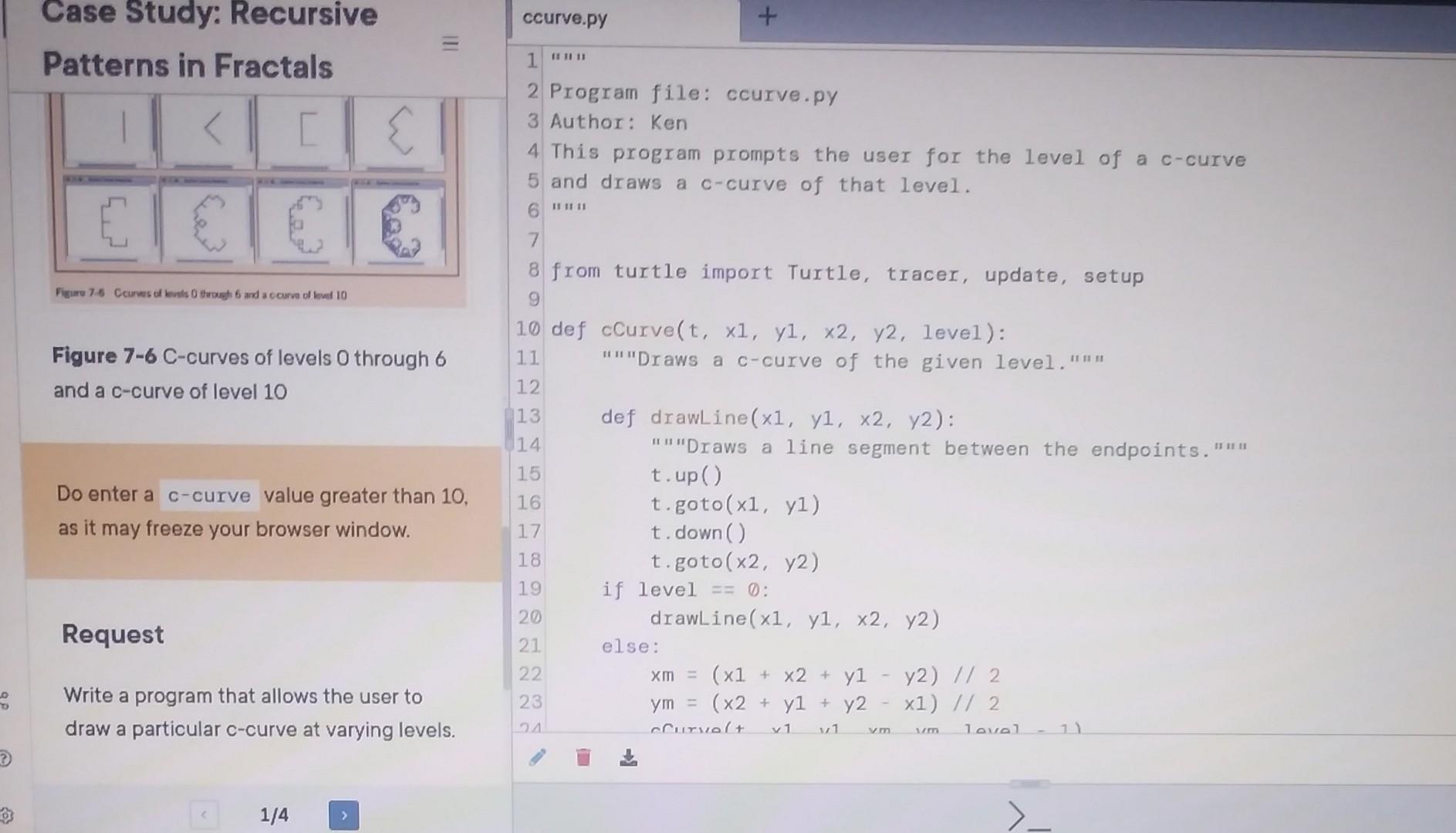2 Program file: ccurve.py Summary 3 Author: Ken 4 | Chegg.com