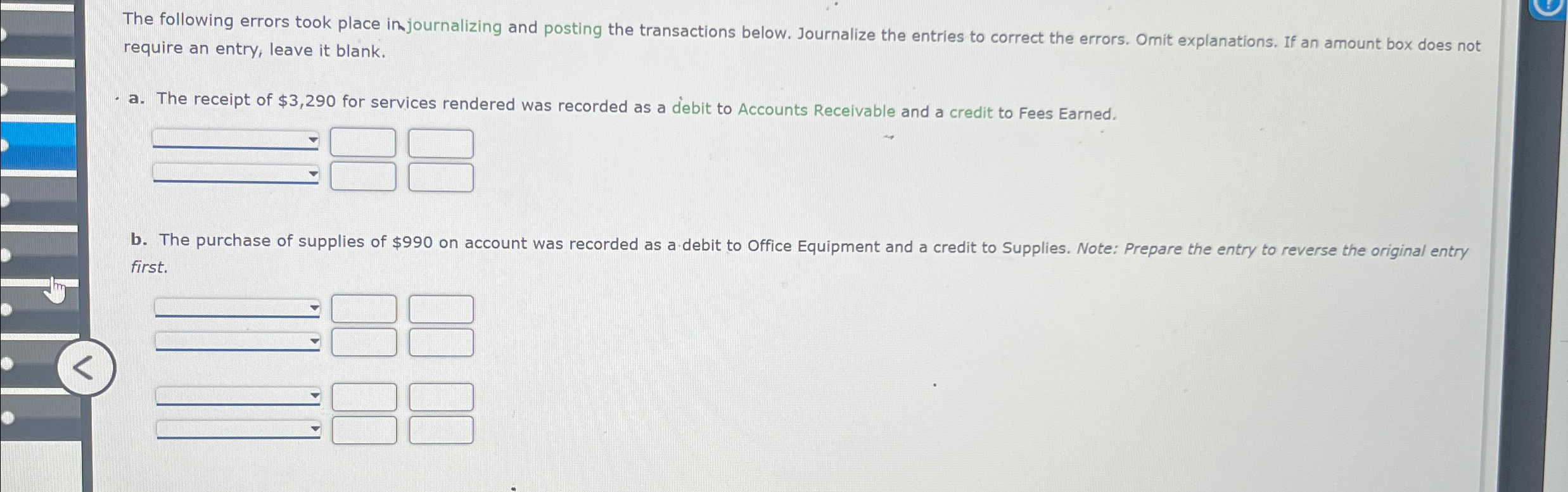 Solved The following errors took place in journalizing and | Chegg.com
