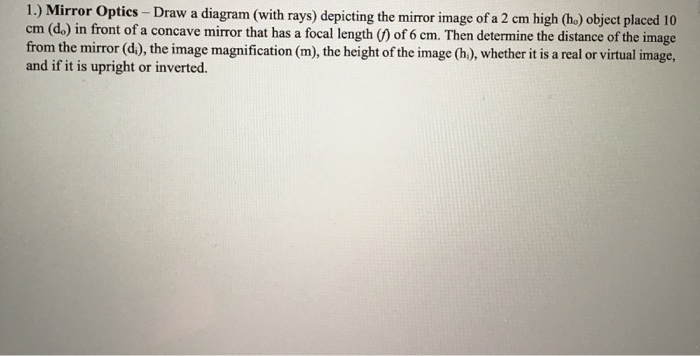 Solved 1.) Mirror Optics - Draw a diagram (with rays) | Chegg.com