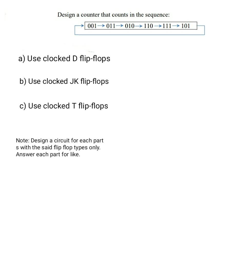 Solved Design a counter that counts in the sequence: 001 | Chegg.com