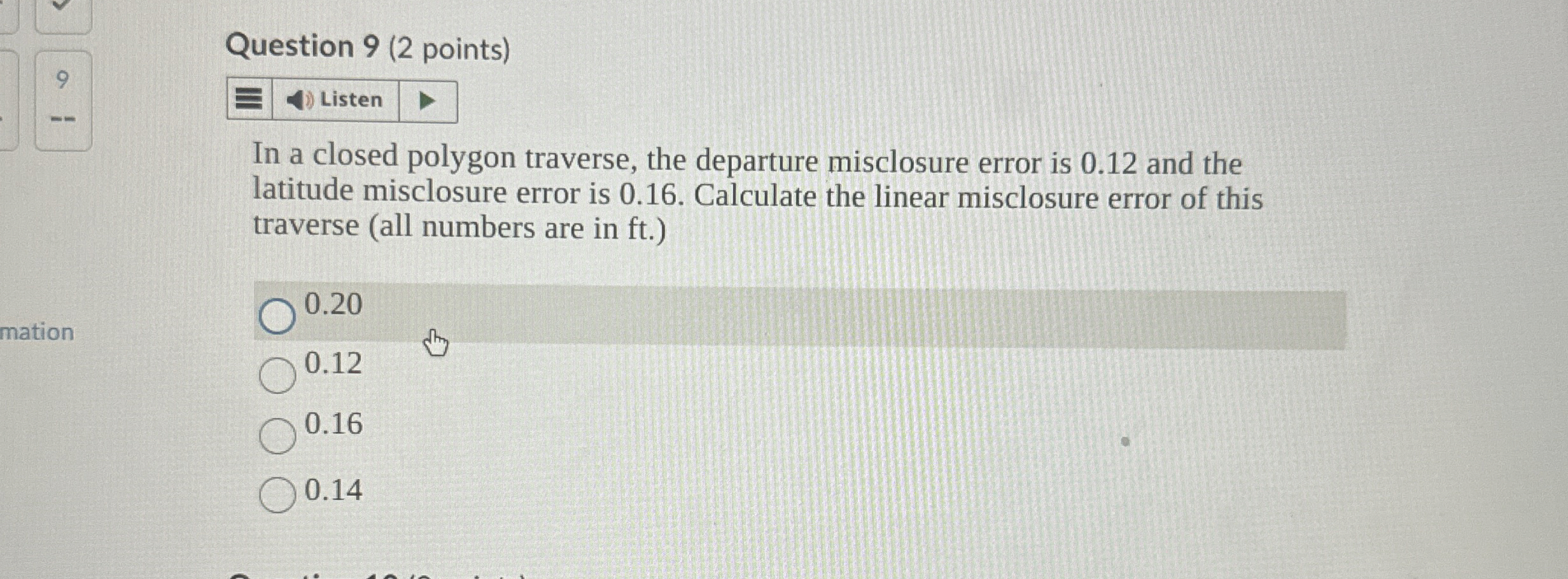 Solved Question 9 2 ﻿points In A Closed Polygon Traverse