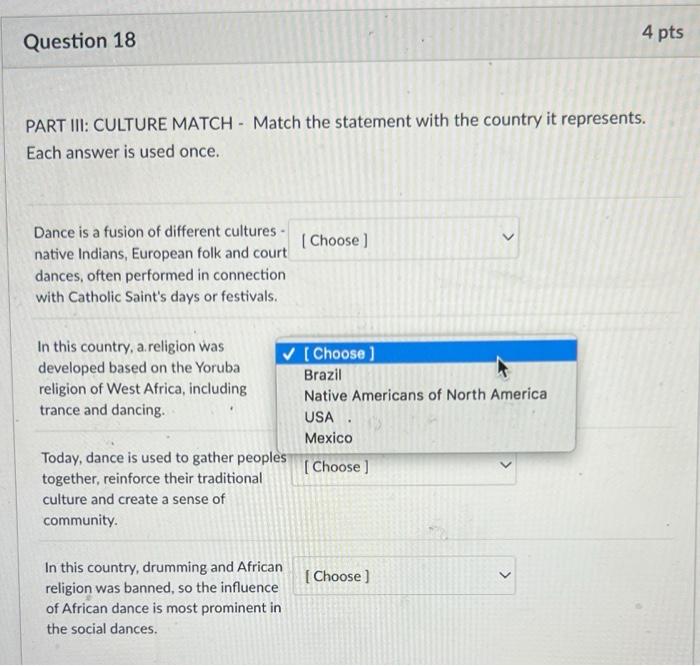 PART III: CULTURE MATCH - Match the statement with | Chegg.com