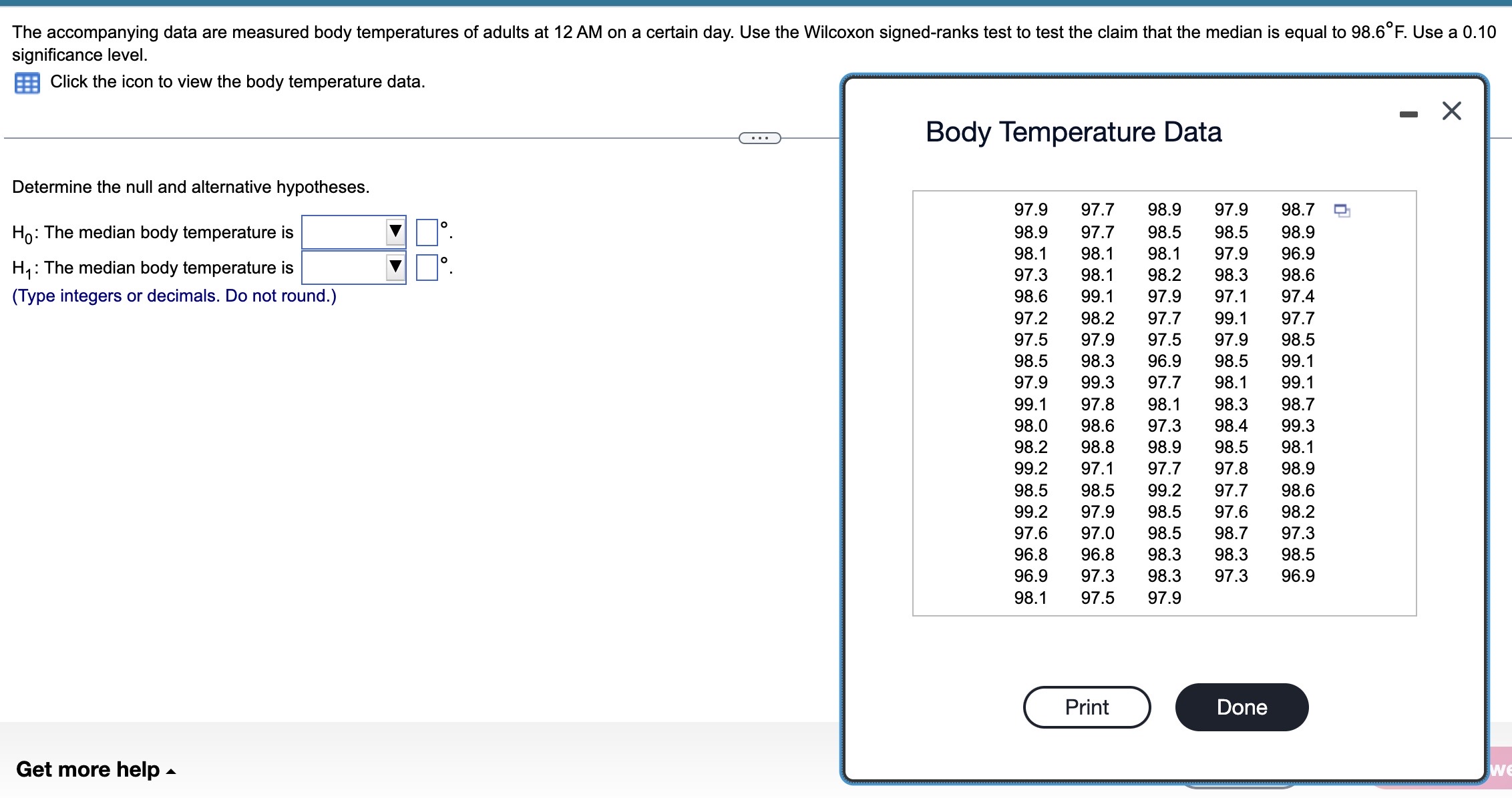 Solved The accompanying data are measured body temperatures | Chegg.com