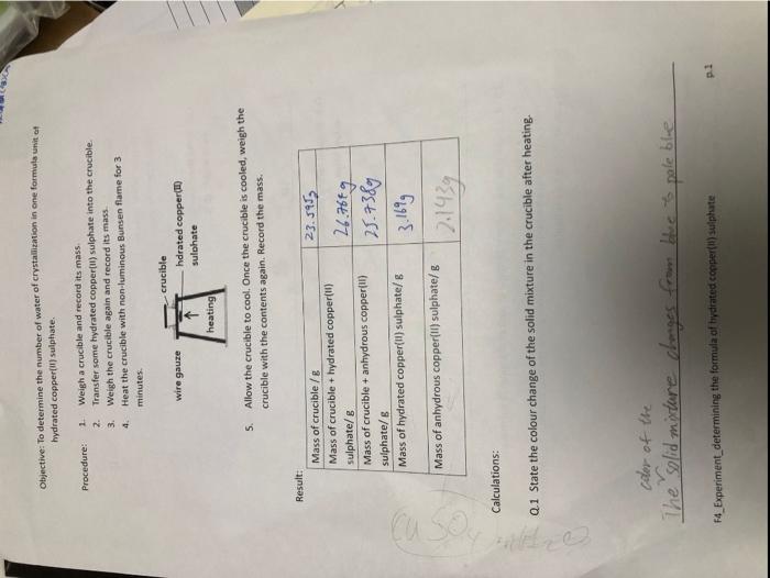 Solved Procedure: 1. Weigh a crucible and record its mass. | Chegg.com