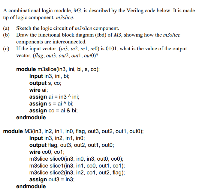 Solved A combinational logic module, M3, ﻿is described by | Chegg.com