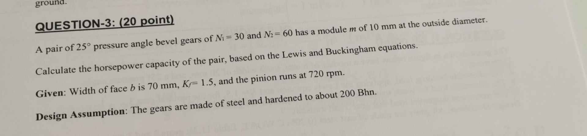 Solved QUESTION-3:A pair of 25° ﻿pressure angle bevel gears | Chegg.com