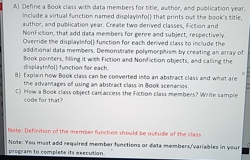 Solved c++.A) ﻿Define a Book class with data members for | Chegg.com