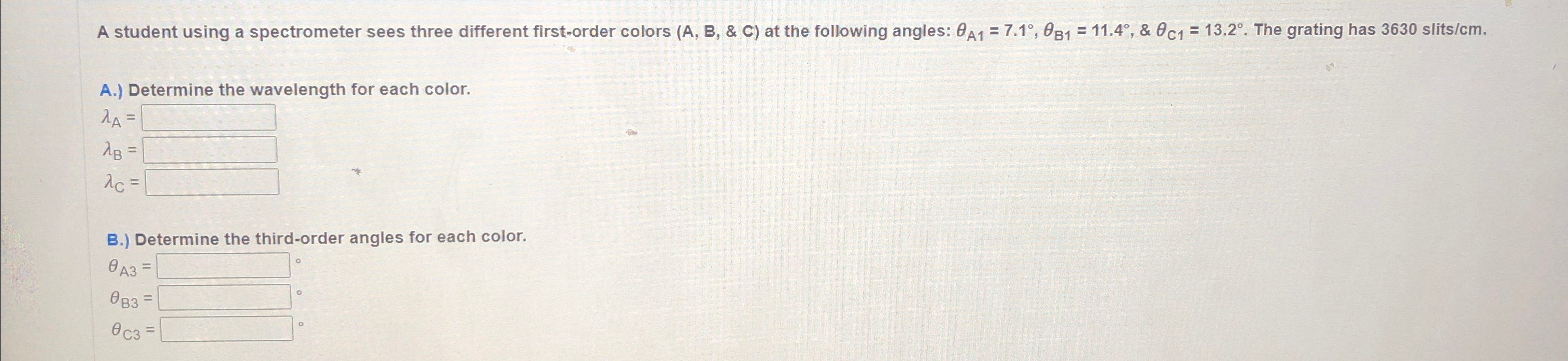 Solved A student using a spectrometer sees three different | Chegg.com