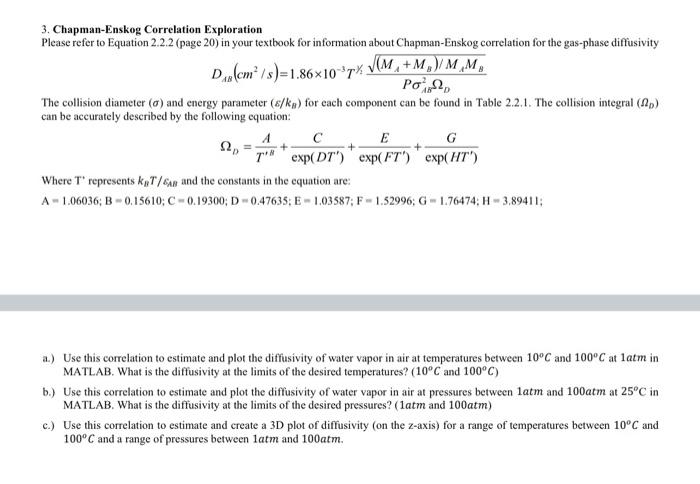 ΡσΩ, 3. Chapman-Enskog Correlation Exploration Please | Chegg.com