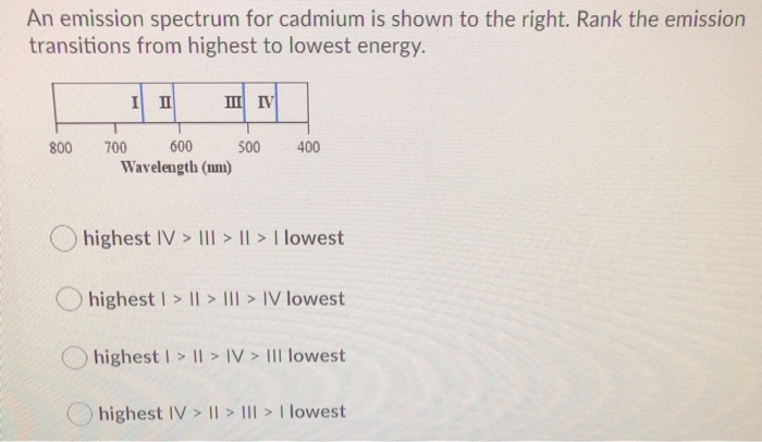 Solved An emission spectrum for cadmium is shown to the | Chegg.com