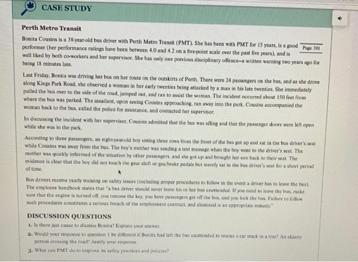 Solved CASE STUDY Perth Metro Transit Bonita Cousins is a | Chegg.com